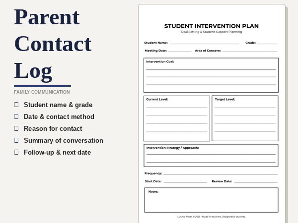 Parent Contact Log Template | Family Communication Tracker | Teaching ...