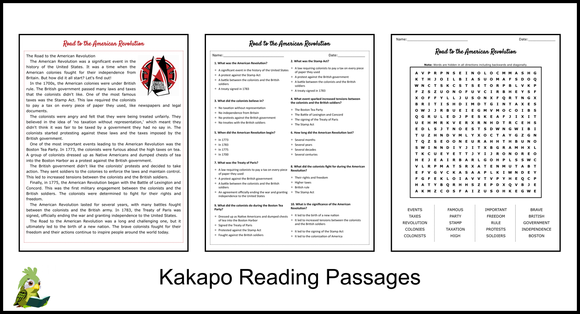 American Revolution Reading Comprehension Worksheet Sons Of Liberty