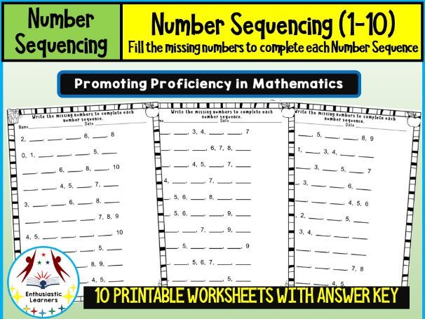 Number Sequencing (1-10) – Fill the Missing Number to Complete Each Sequence – Worksheets ...