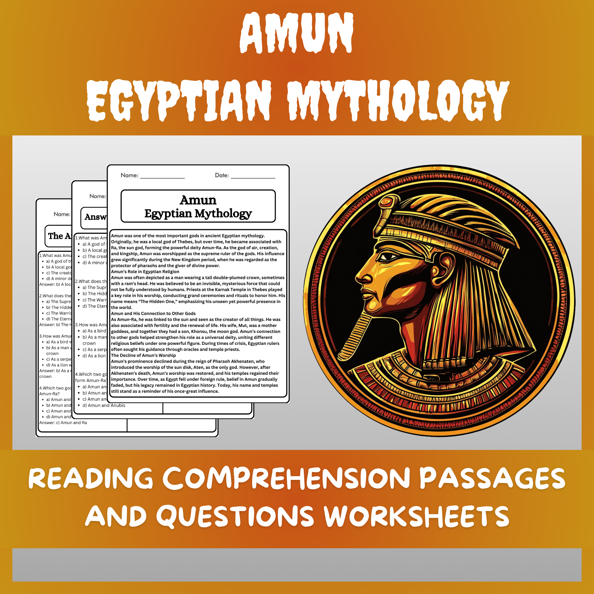 Amun - Egyptian Mythology Reading Comprehension Passages & Questions ...