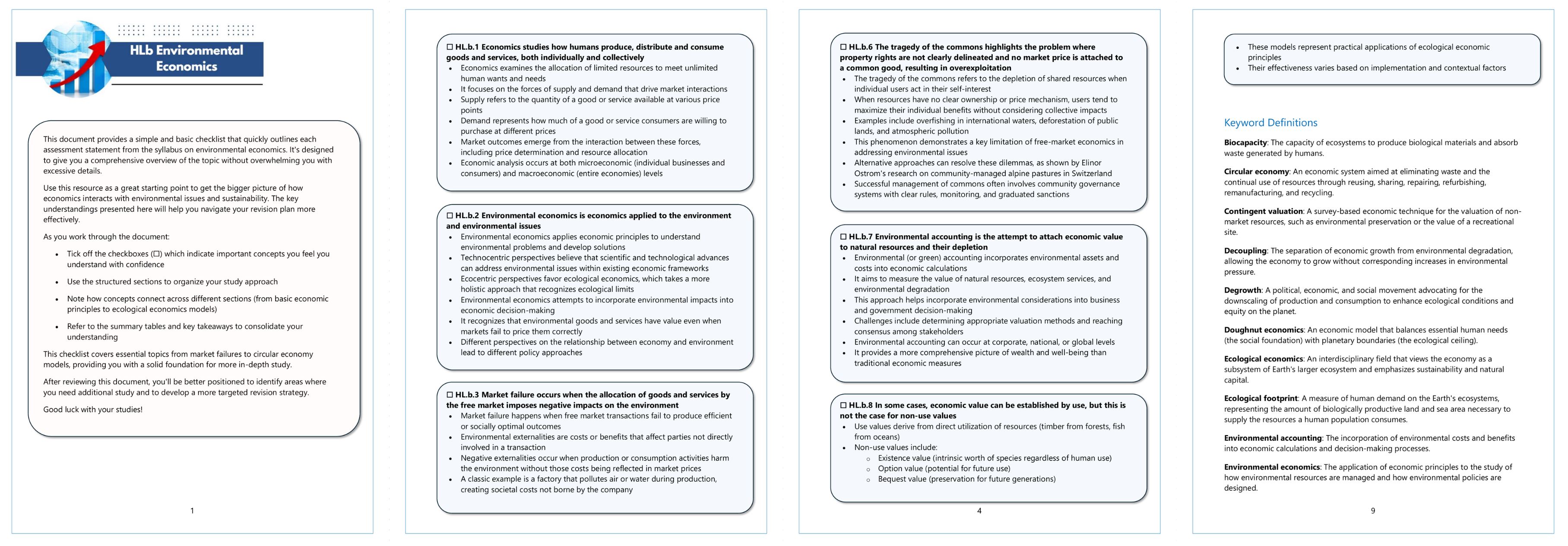 IB DP ESS Lens HLb: Environmental Economics Condensed Revision Outline ...