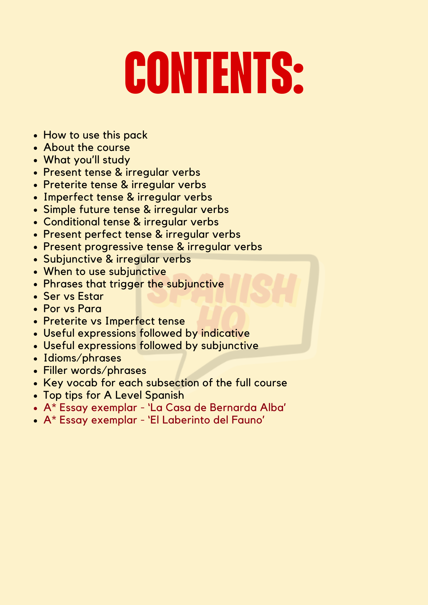 SPANISH HQ - A LEVEL SPANISH EXTENDED STARTER PACK/GUIDE - WITH A* ...