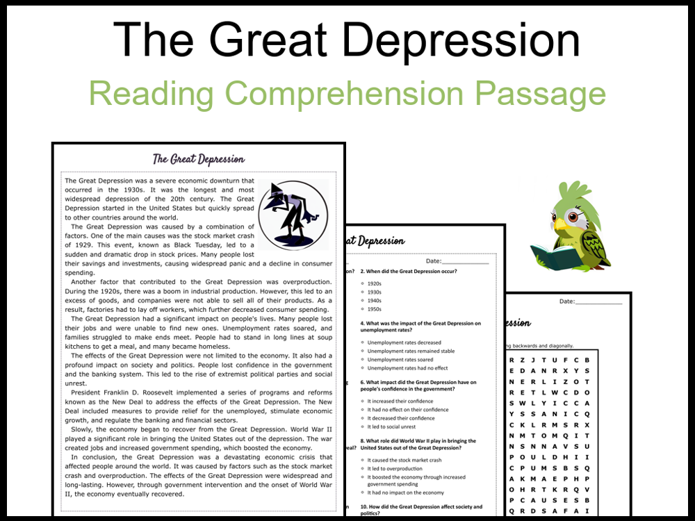 The Great Depression Reading Comprehension and Word Search | Teaching ...