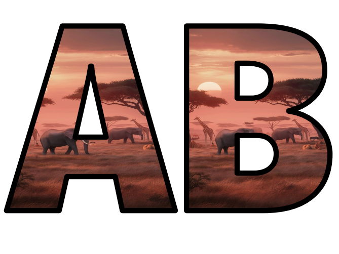 African Safari Sunset Sunrise Lettering Set Display Title Letters ...