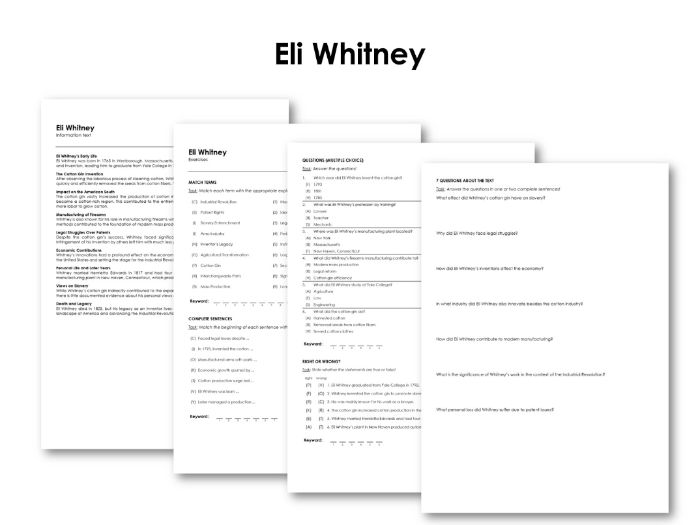 Eli Whitney (Infotext and Exercises) | Teaching Resources