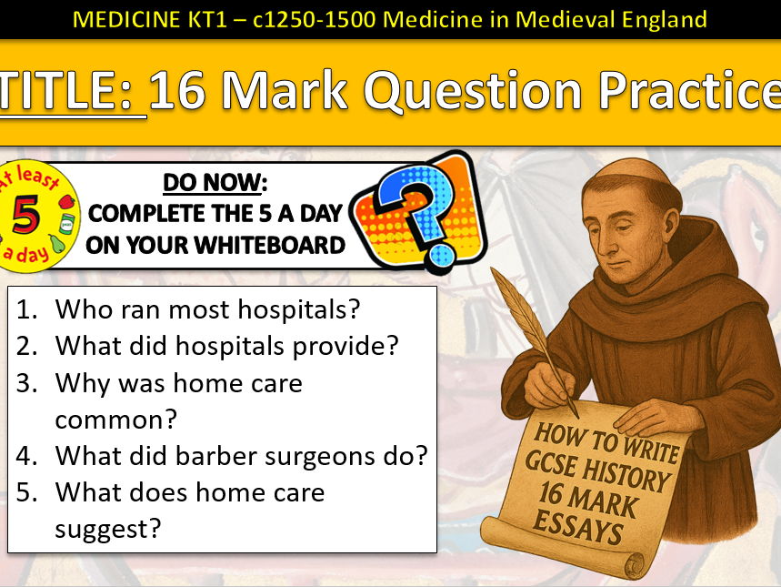 History GCSE Medicine Edexcel KT1 L8 16 Mark Practice Hospital Care ...