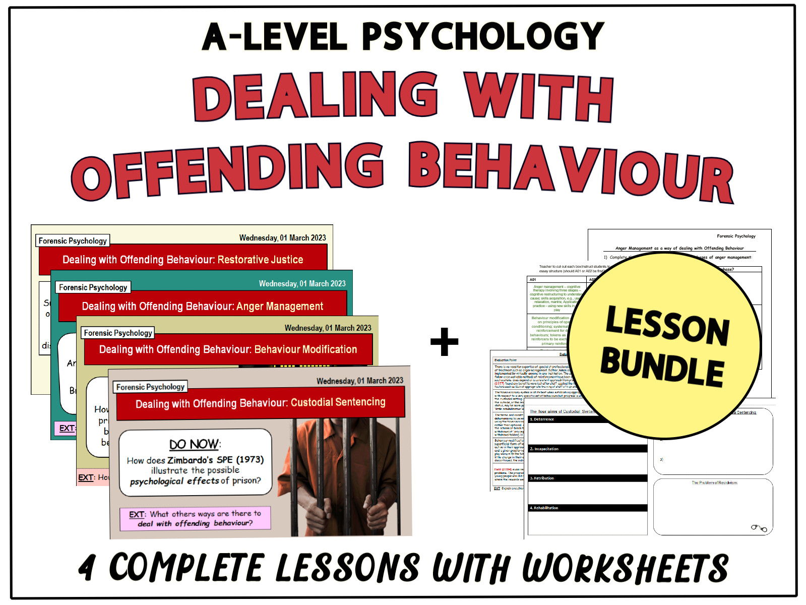 DEALING WITH OFFENDER BEHAVIOUR LESSON BUNDLE: Includes Custodial ...