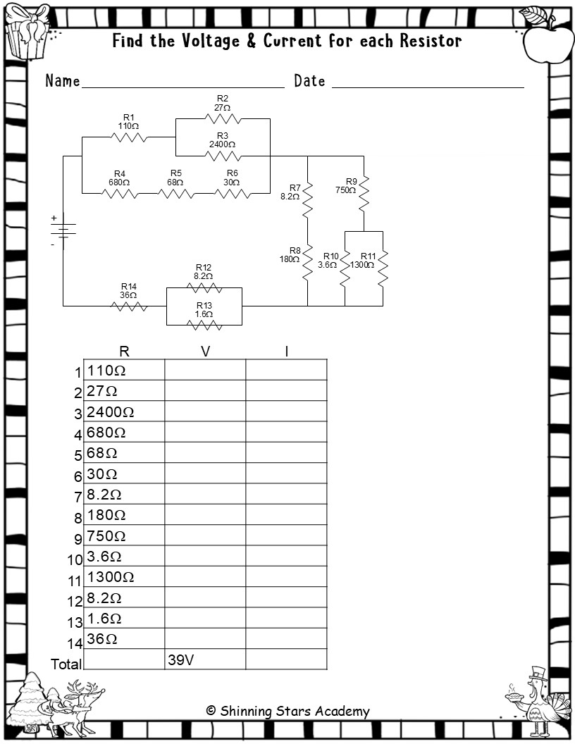 Ohm’s Law – 14 Resistors (Series / Parallel) (Find Voltage (V) and ...