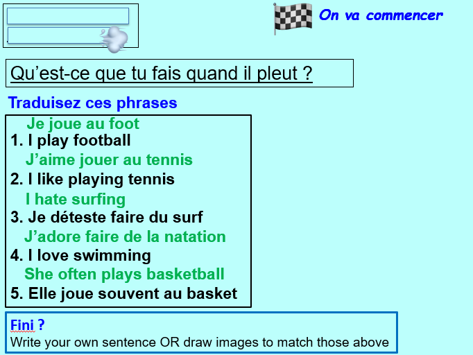 Qu'est-ce que tu fais quand il pleut ? | Teaching Resources