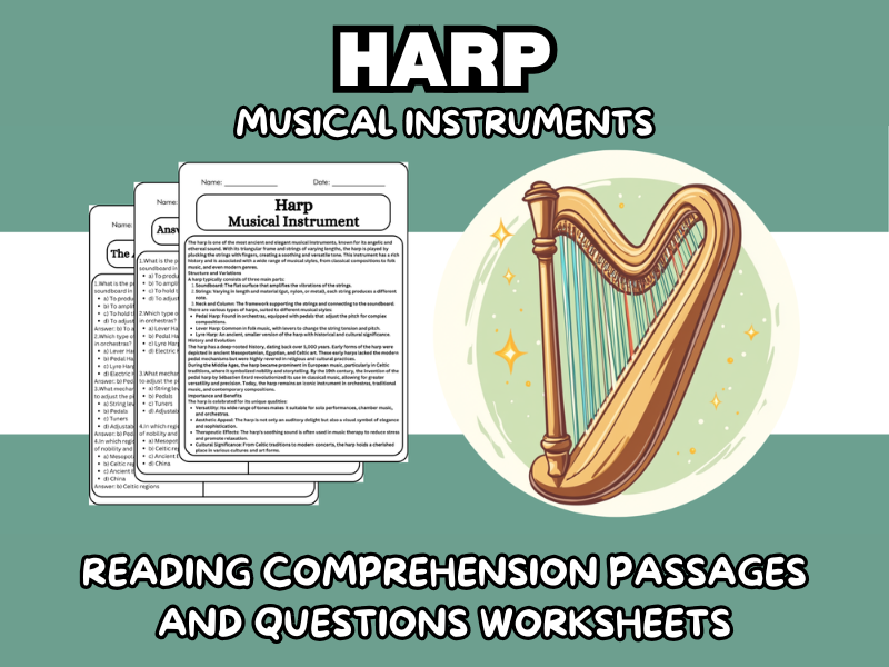 Harp - Musical Instruments Reading Comprehension Passages and Questions ...