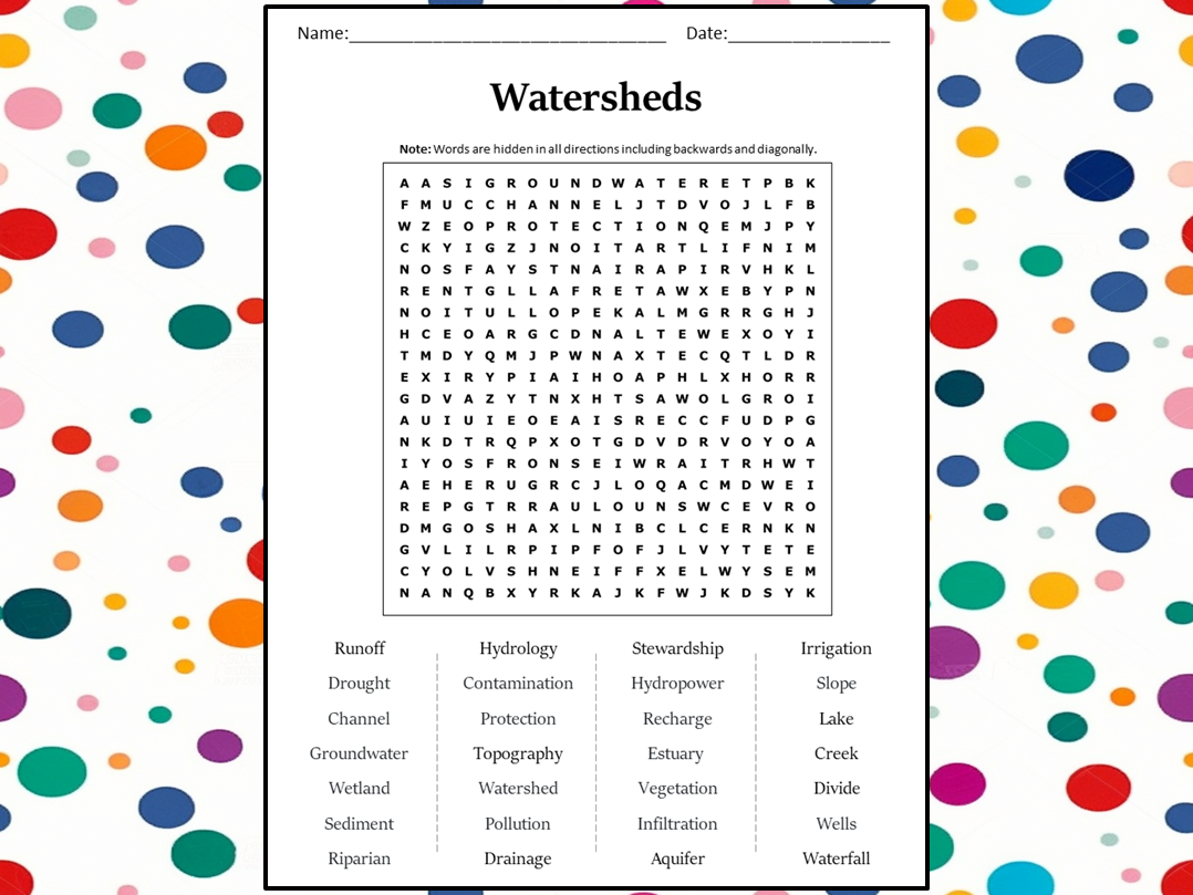 Watersheds Word Search Puzzle Worksheet Activity Teaching Resources