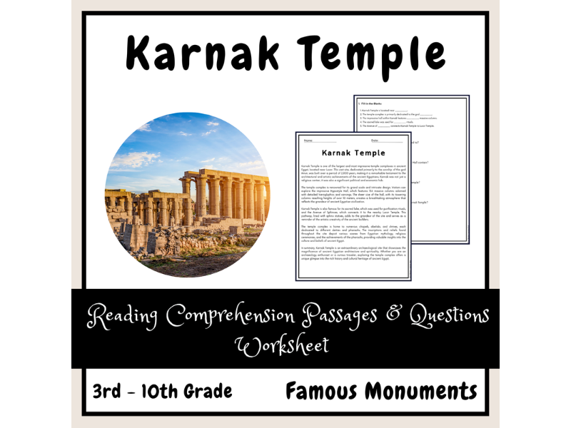 Karnak Temple Reading Comprehension Passages & Questions Worksheets ...