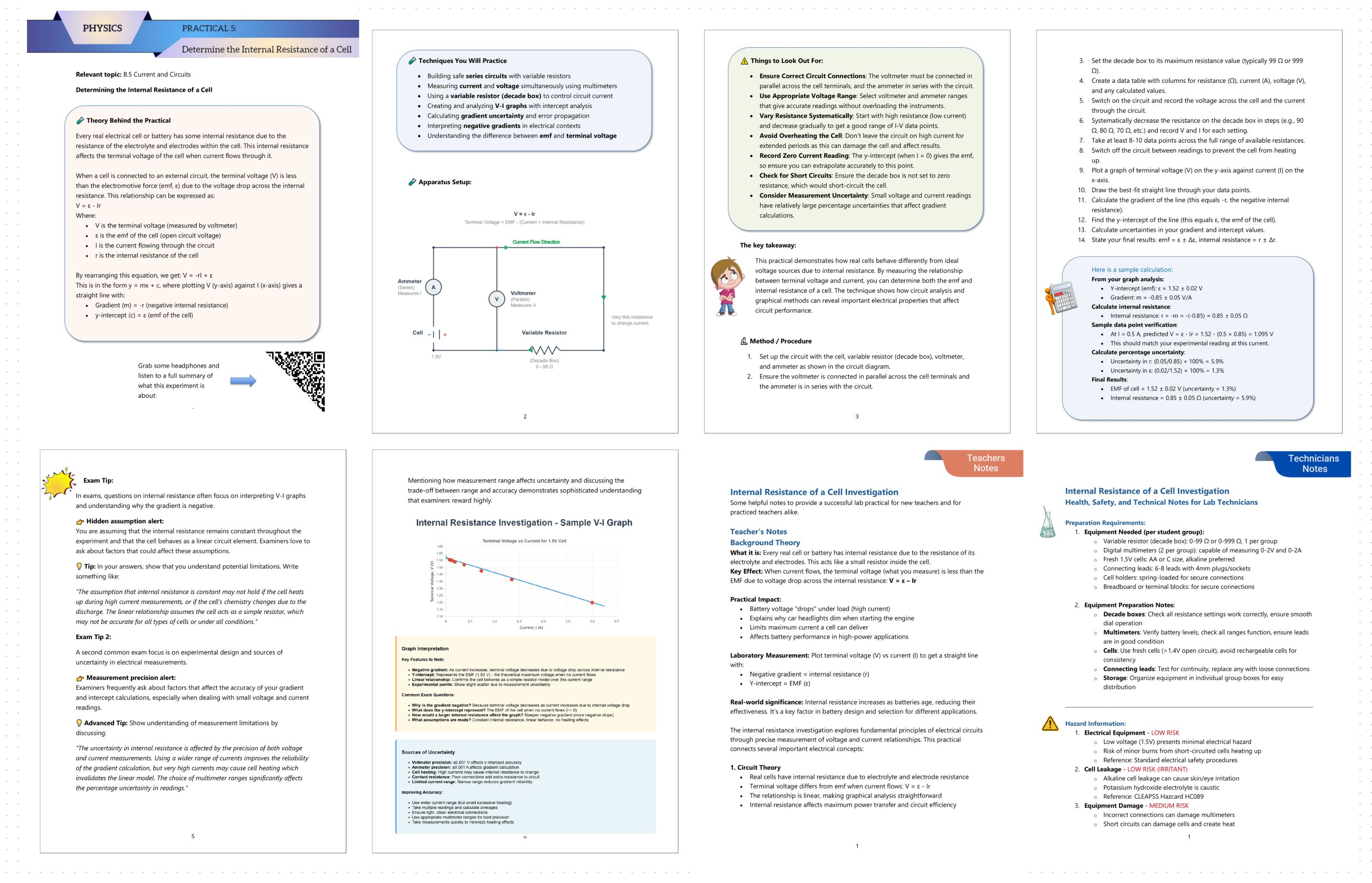 IB DP Physics Determining Internal Resistance of a Cell Pre-Lab Notes ...