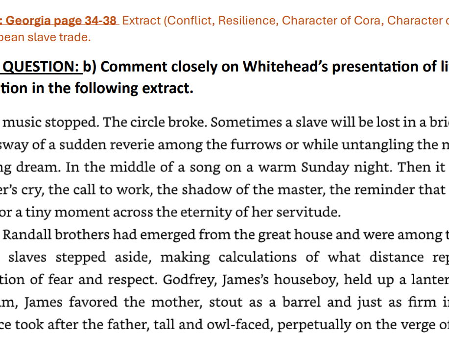 The Underground Railroad Colson Whitehead Extract page 34 -38 Exam ...