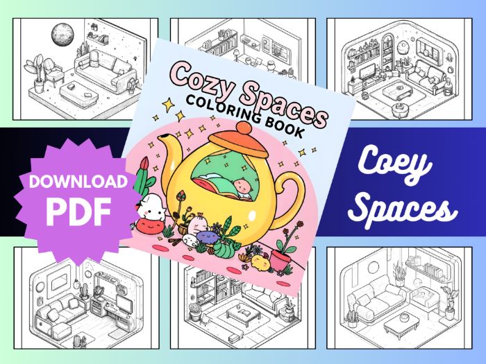 Cozy Spaces Coloring Book | 200 Large Print Designs Pages | Stress ...