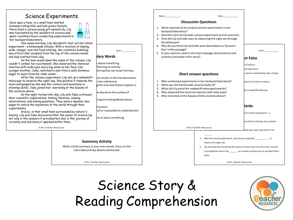 Science Experiments Reading Science Story Comprehension Questions ...