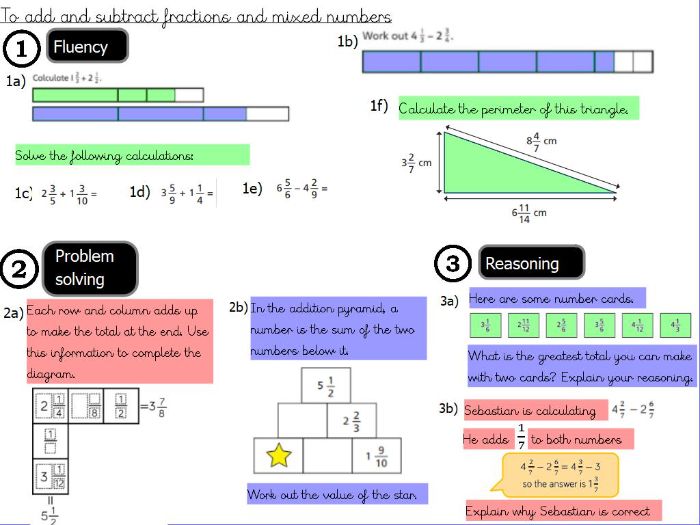 Fractions Add And Subtract Fractions And Mixed Numbers Year 6