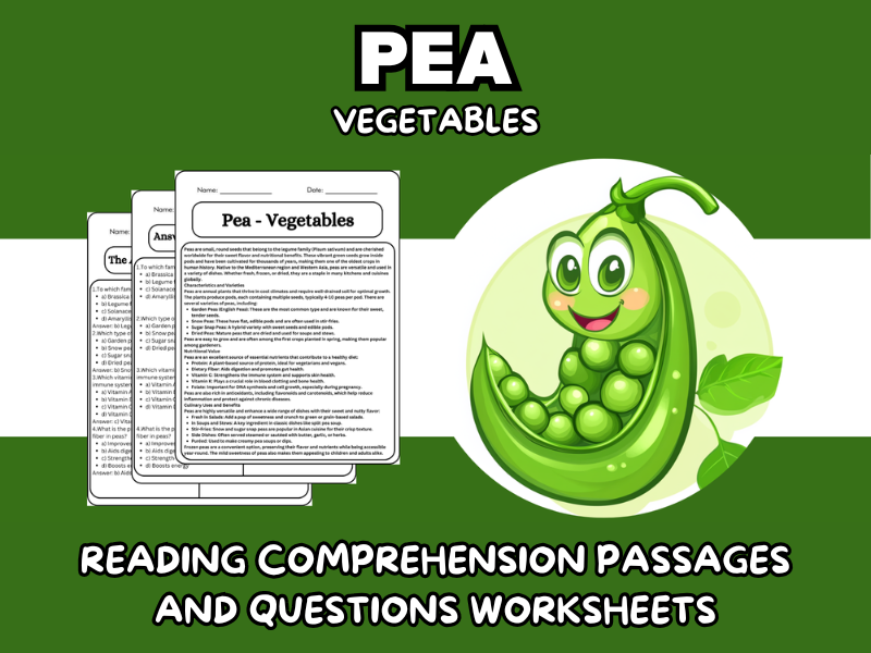 Pea - Vegetables Reading Comprehension Passages and Questions ...