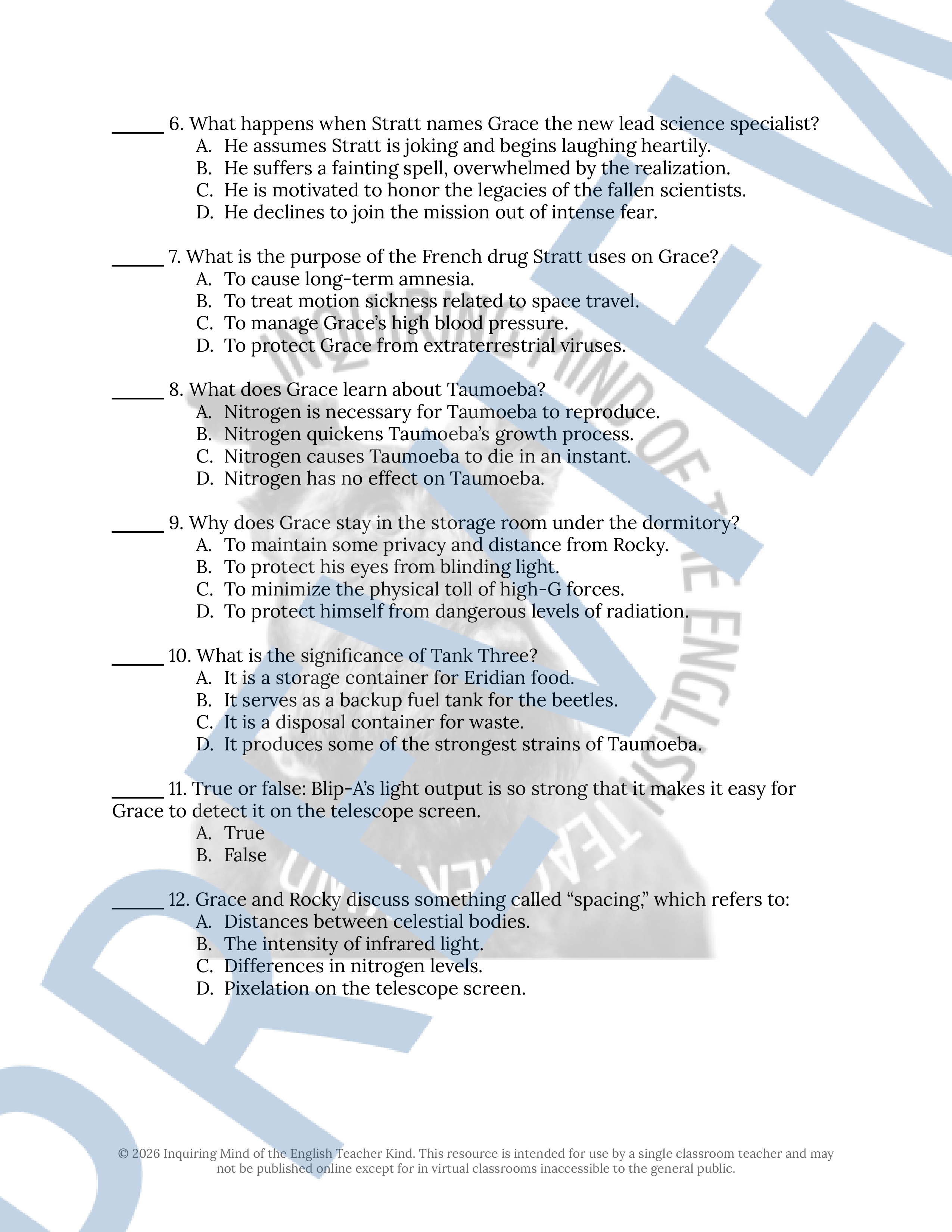 Project Hail Mary Chapters 22, 23, and 24 Quiz and Answer Key | Science ...