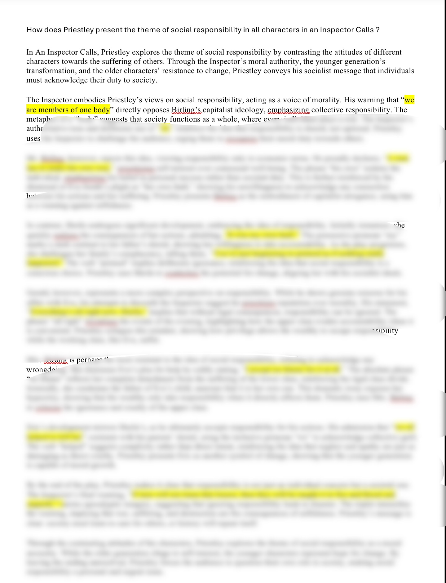 An Inspector Calls Grade 9 Essay - social responsibility theme ...