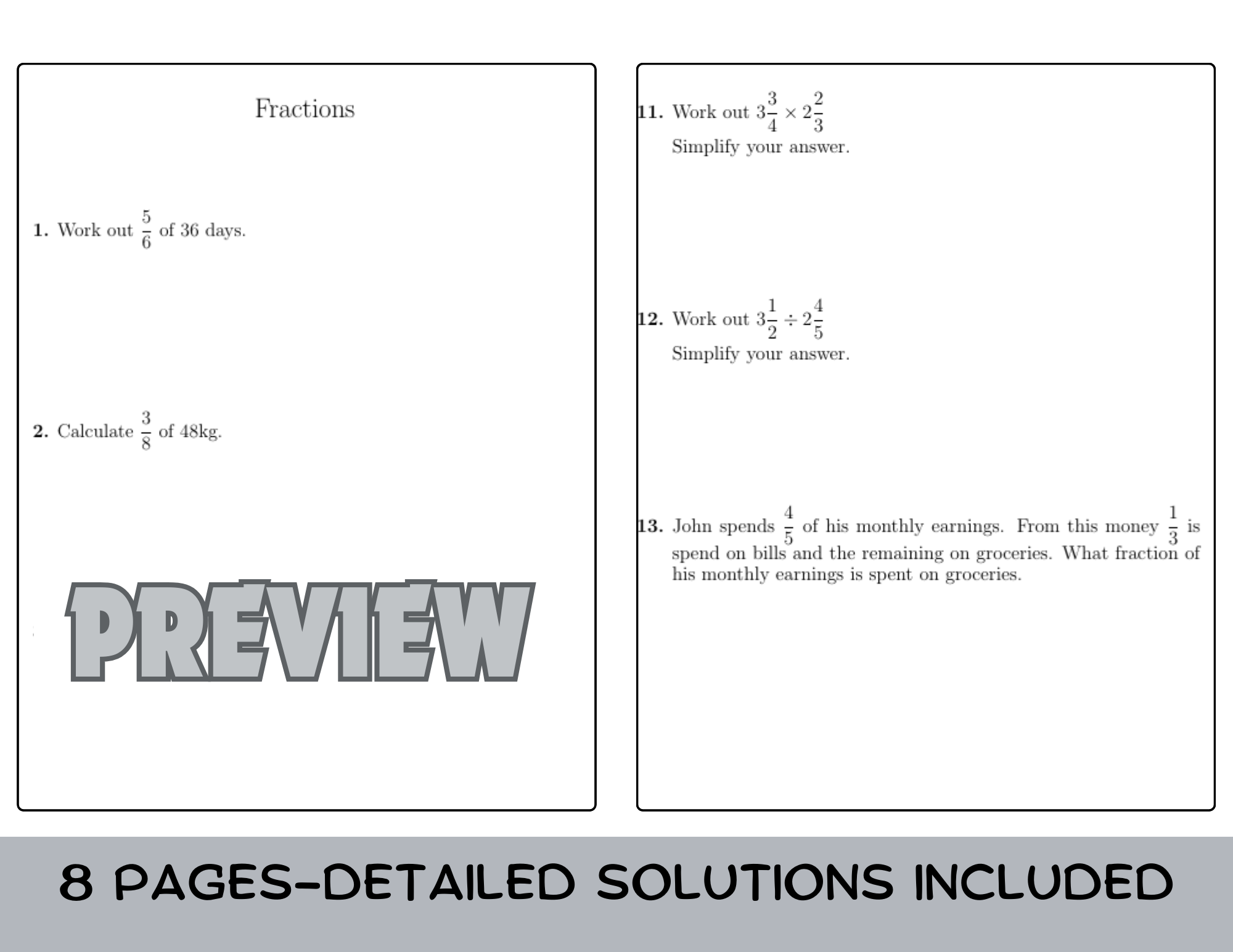 Fractions worksheet no 2 (with solutions) | Teaching Resources