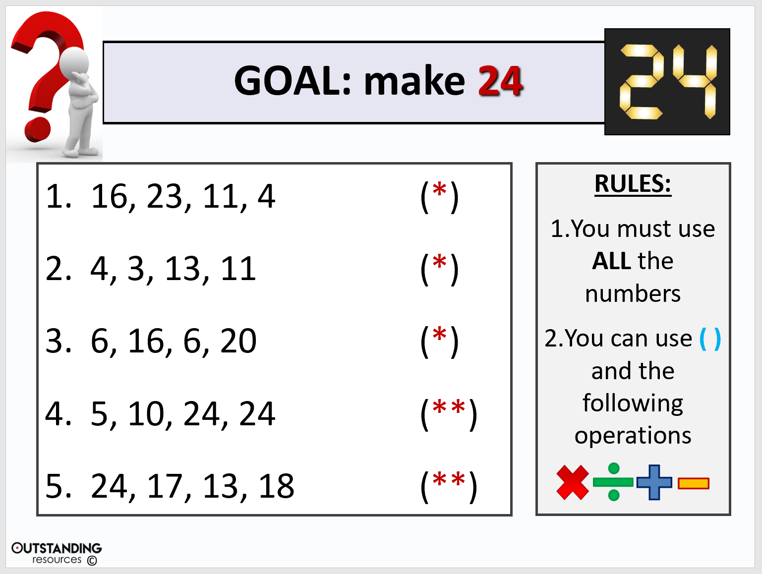 24 Game Mental Maths Starters X38 Teaching Resources
