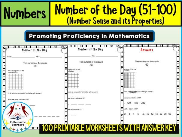 Number of the Day – Number Sense and Its Properties Worksheets (51–100 ...