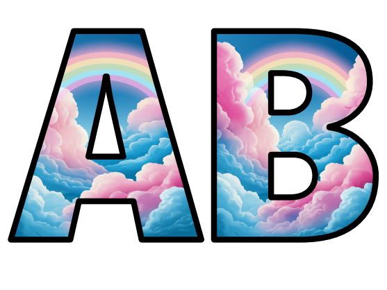Pink Blue Clouds Rainbow Fluffy Lettering Set Display Title Letters ...