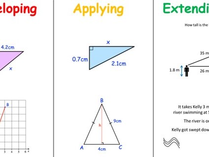 Intro to Pythagoras with application and differentiation (Mastery) Year ...
