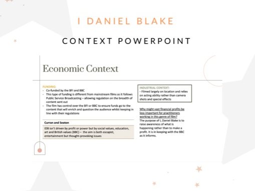 Media A Level I Daniel Blake A Star PowerPoints | Teaching Resources