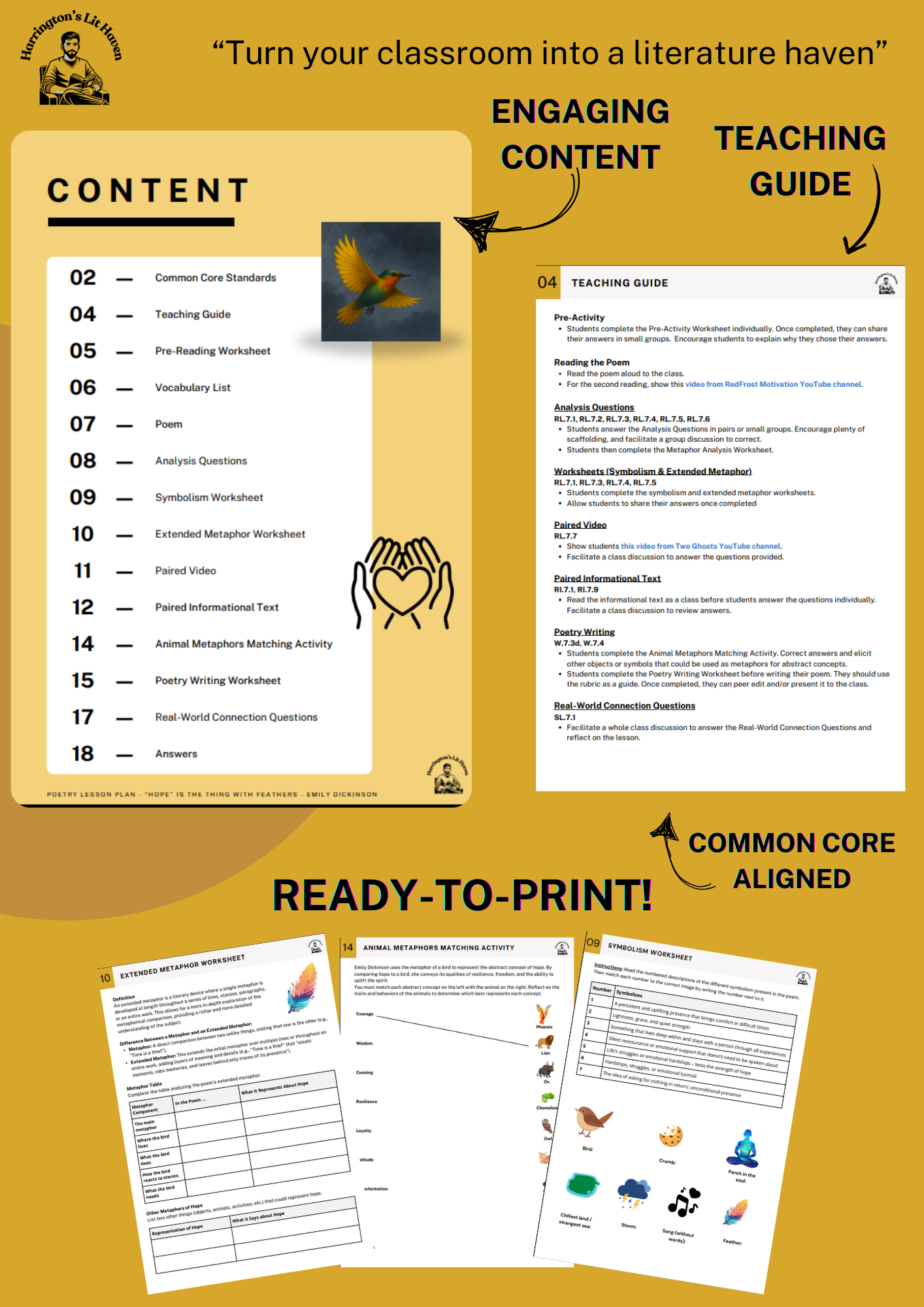 Hope is the Thing with Feathers Emily Dickinson -Worksheets, Writing ...