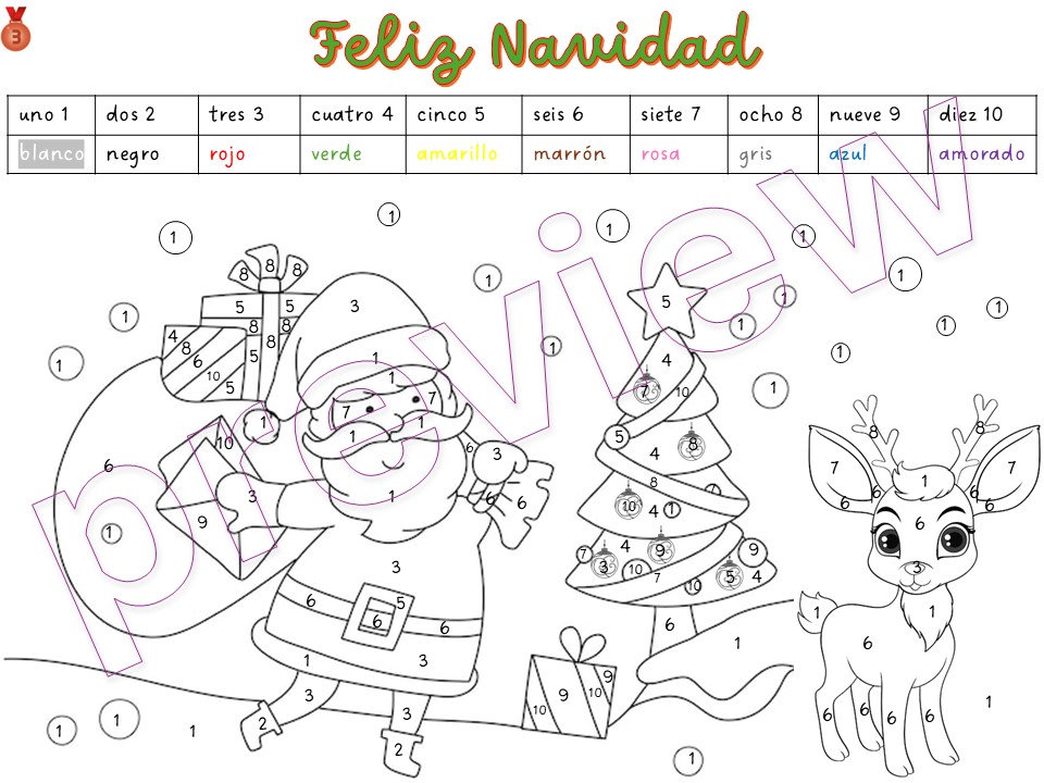 Spanish colour by numbers | Christmas | Navidad | Colorear por números ...
