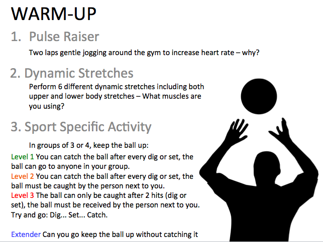 Volleyball - Warm-up resource card | Teaching Resources