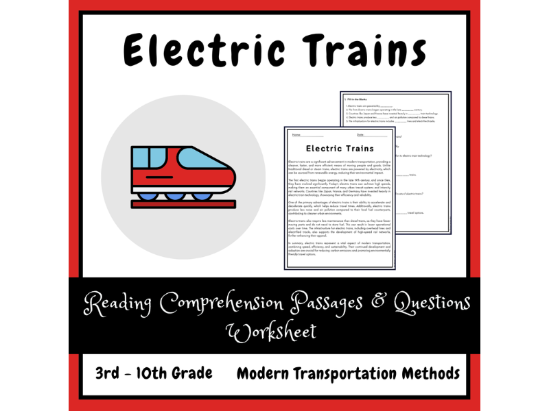 Electric Trains Reading Comprehension Passages & Questions Worksheets ...
