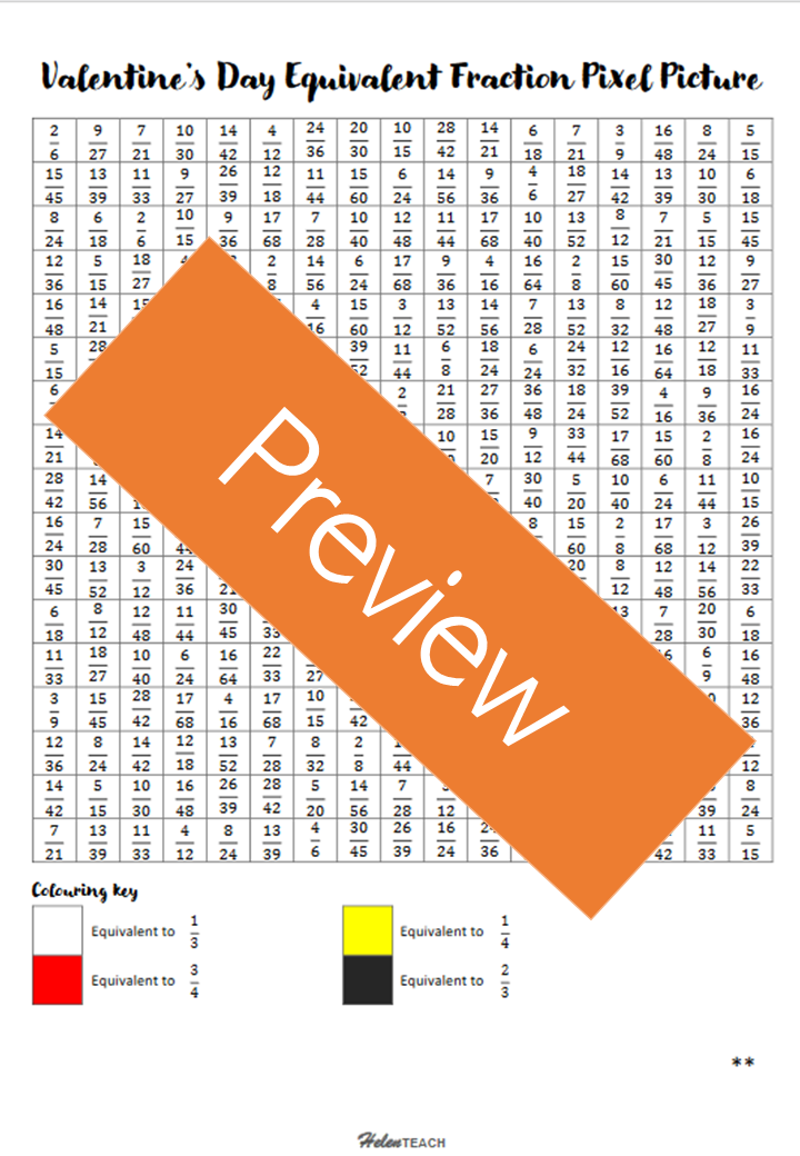 Valentine’s Fractions Pixel Art Differentiated Maths Worksheets ...