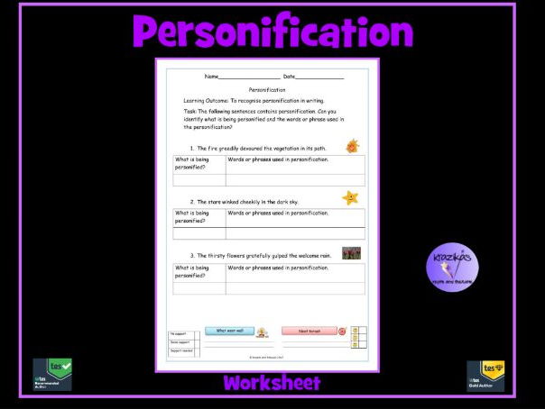 Personification Worksheet by Krazikas | Teaching Resources