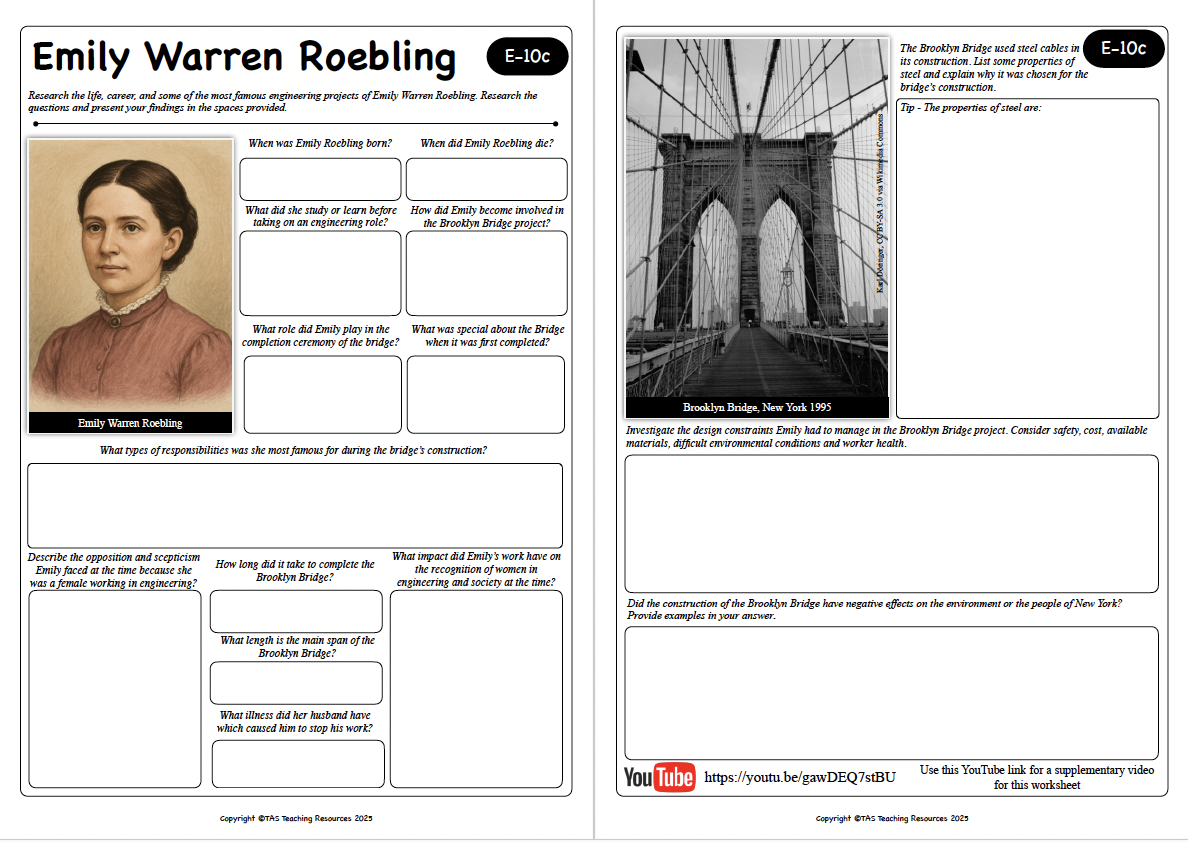 Engineer Emily Warren Roebling | Research Task + Video | Teaching Resources
