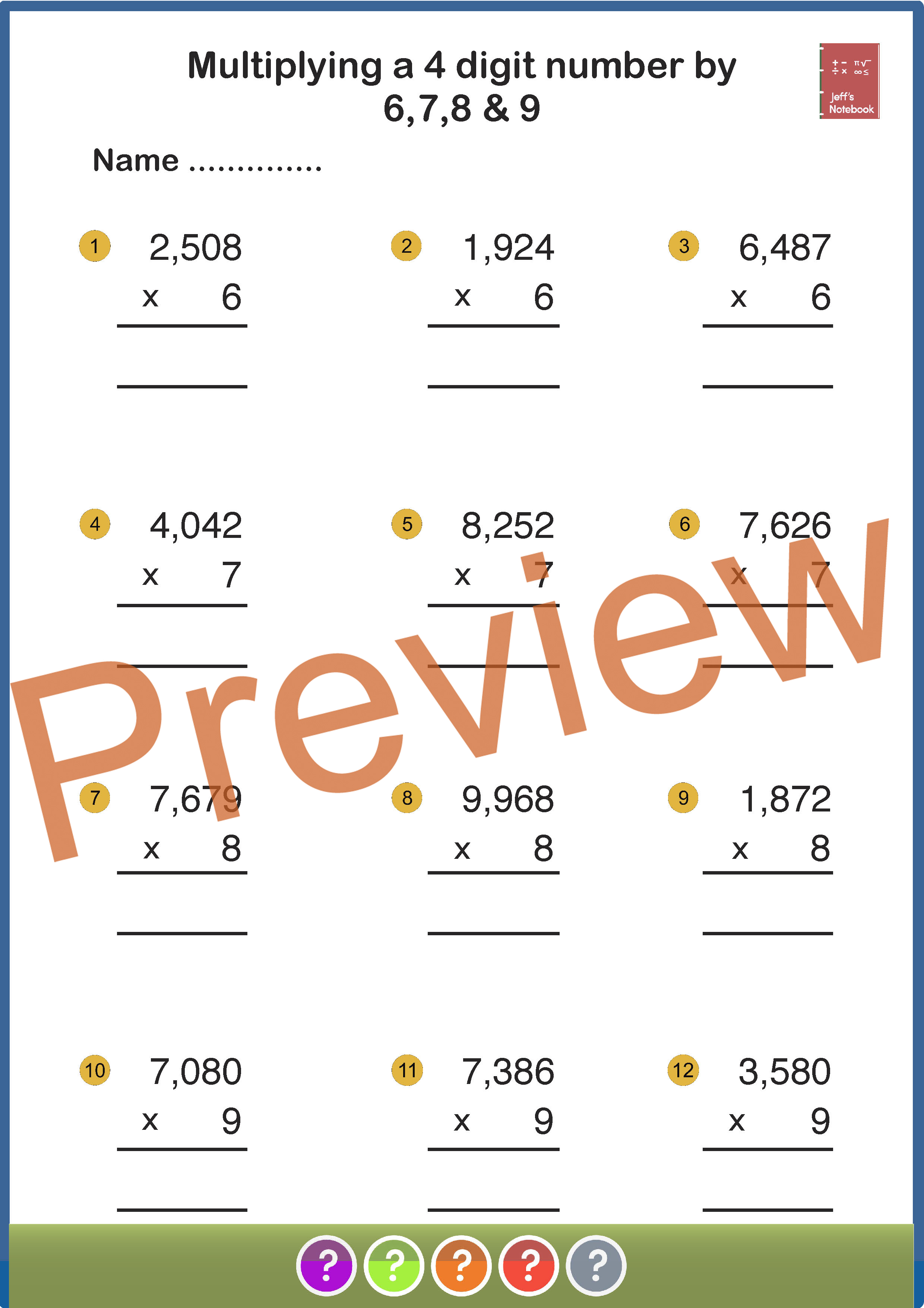 Multiply Multi digit Whole Numbers By 1 digit Numbers Standard