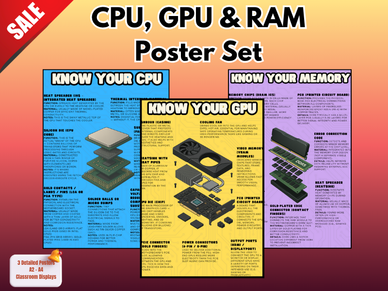 CPU, GPU & RAM Poster Set – Computer Science Display for KS3 & KS4 | Teaching Resources