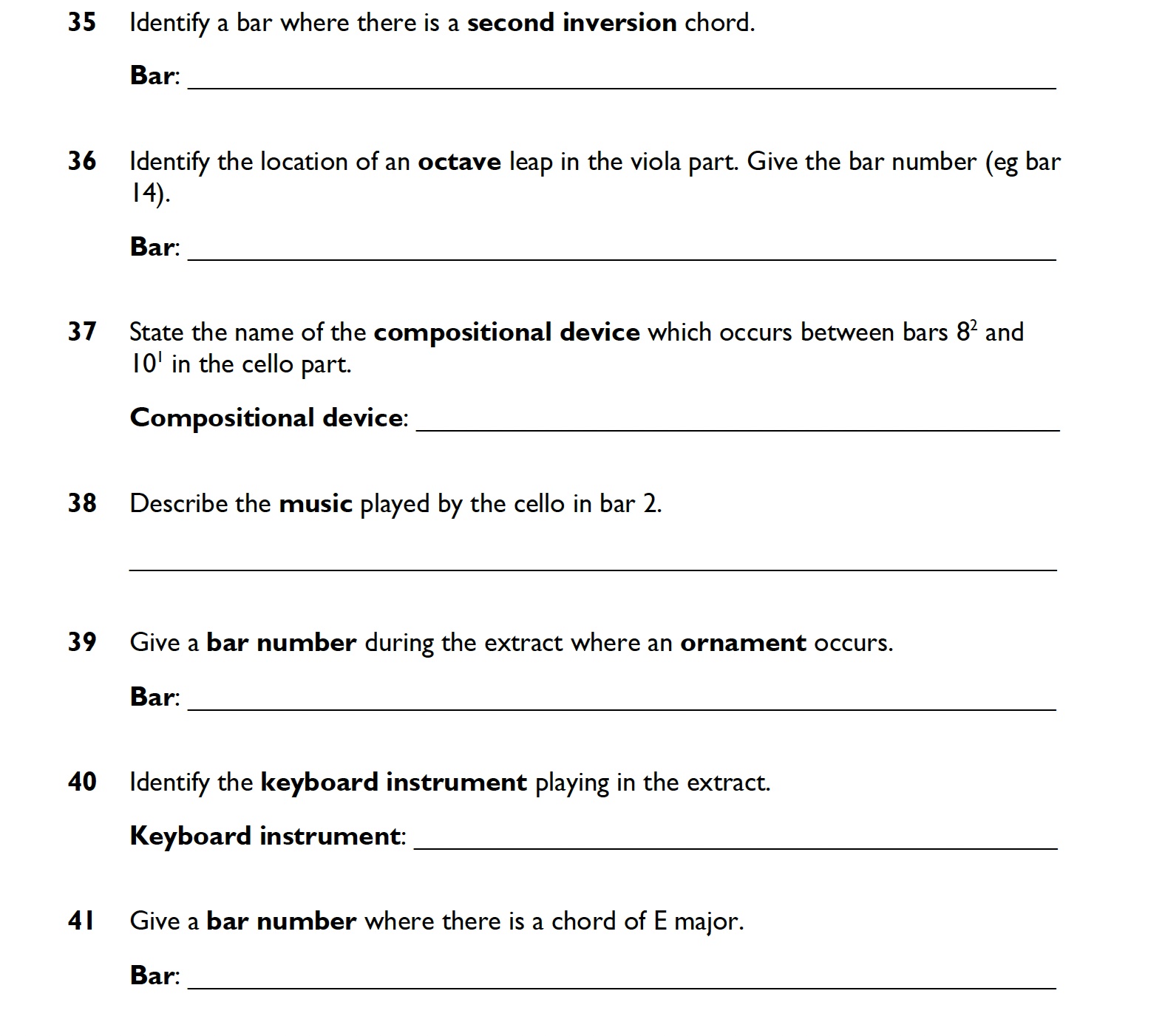 Eduqas GCSE Music - Bach Badinerie (Part A) - 50 Practice Questions ...