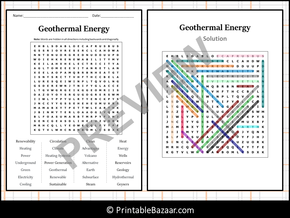 Geothermal Energy Word Search Puzzle Worksheet Activity | Teaching ...