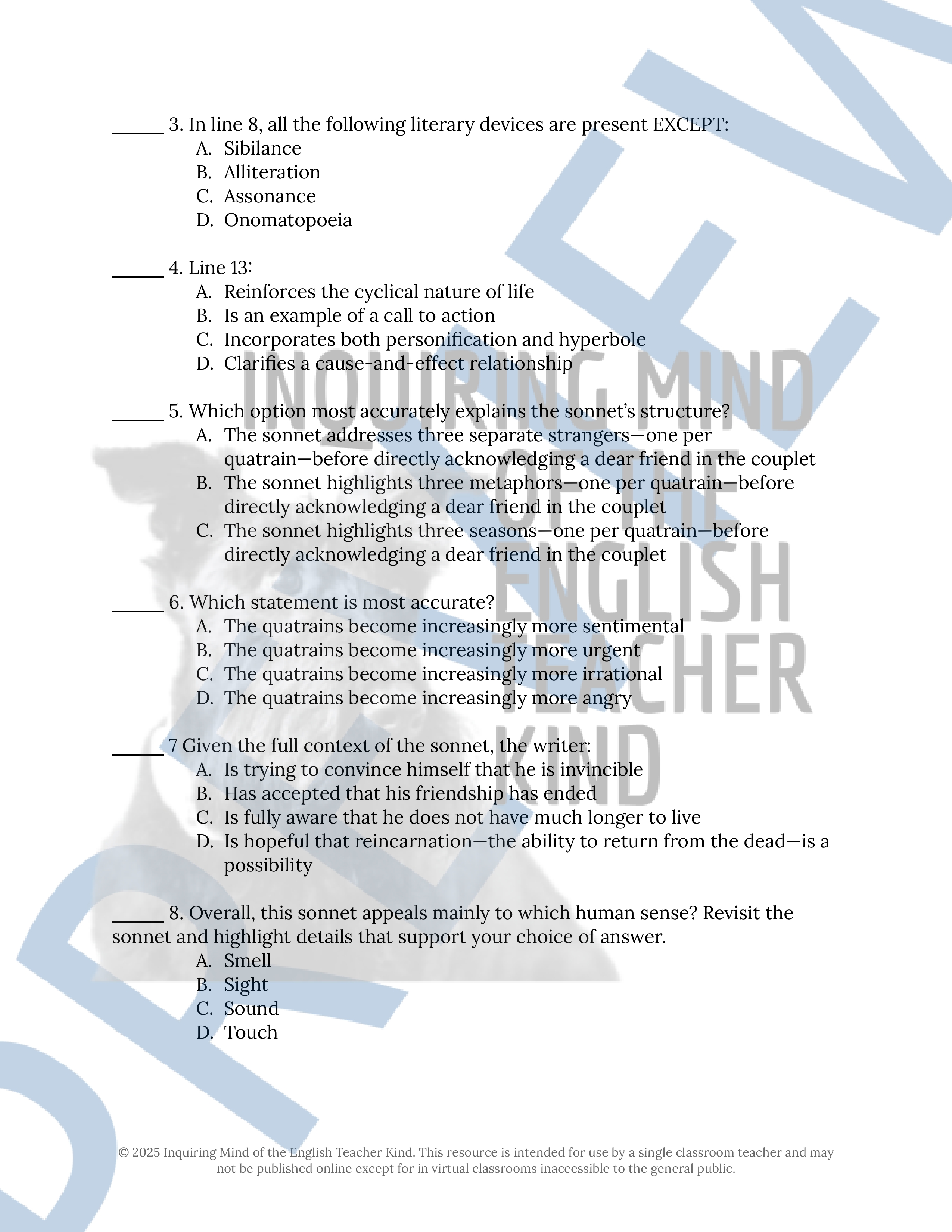 Shakespeare's Sonnet 73 Close Reading Worksheet and Answer Key | Poetry ...