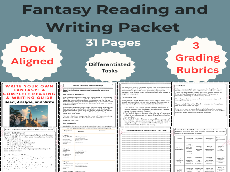 Fantasy Reading and Writing Packet - Applying the Key Elements ...