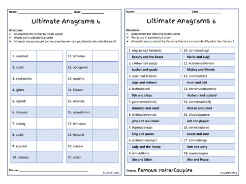 English Anagrams II | Teaching Resources