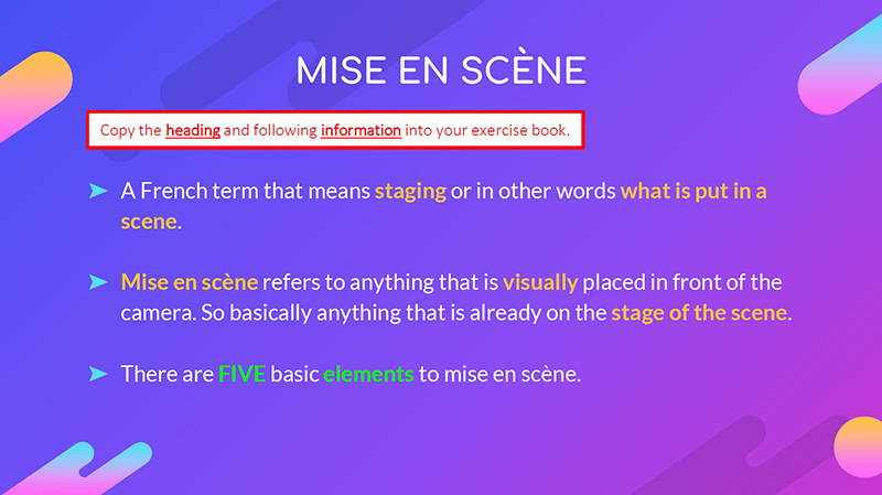 Mise en Scene Slideshow | Cinematic Film Techniques | Teaching Resources
