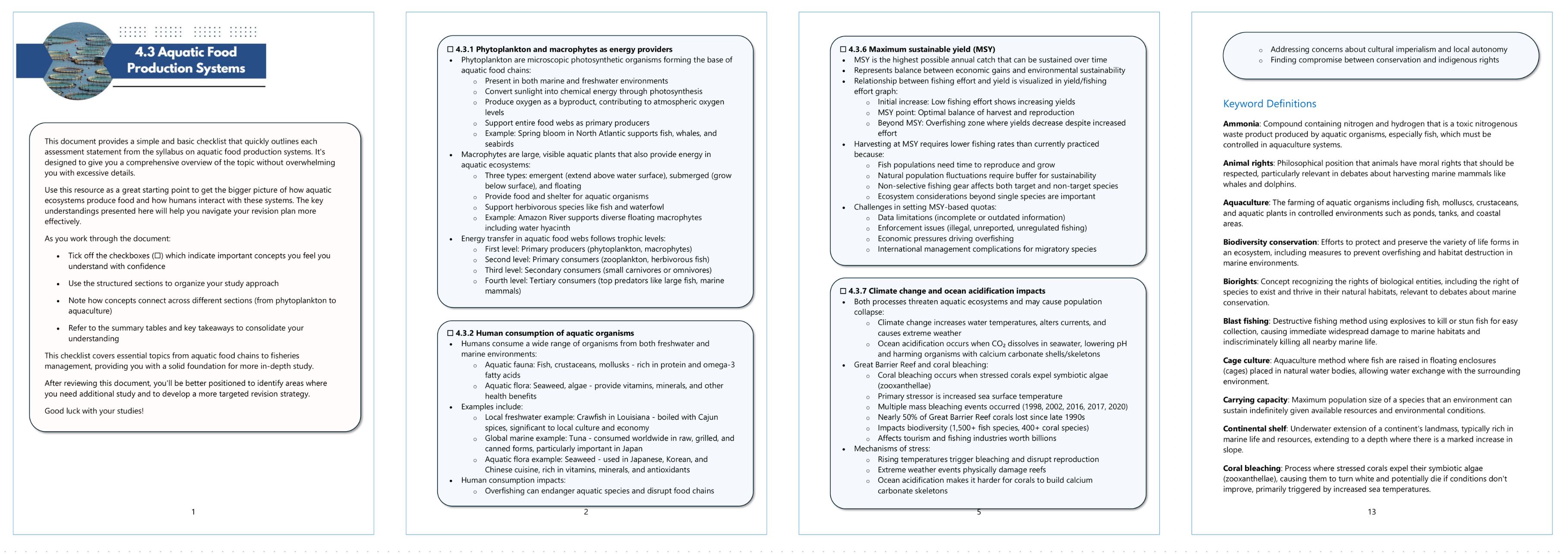 IB DP ESS 4.3: Aquatic Food Systems Condensed Revision Outline 2026 ...