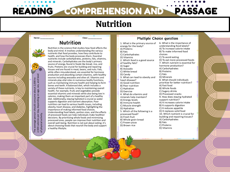 Explore Nutrition: Engaging Reading Passage with Insightful Questions ...