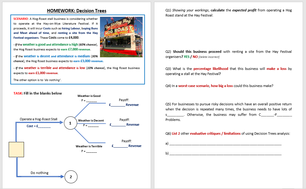 Decision Trees Booklet (Worksheets) | Teaching Resources