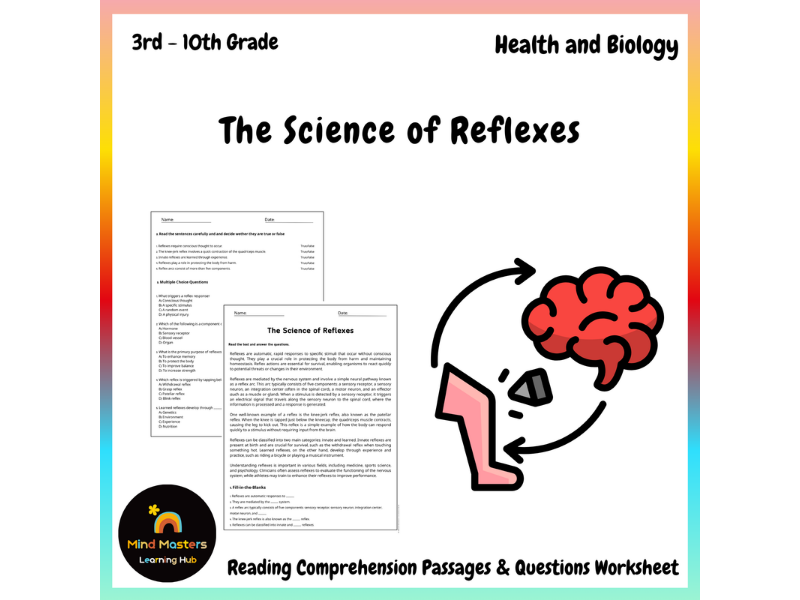 The Science of Reflexes Reading Comprehension Passages & Questions ...