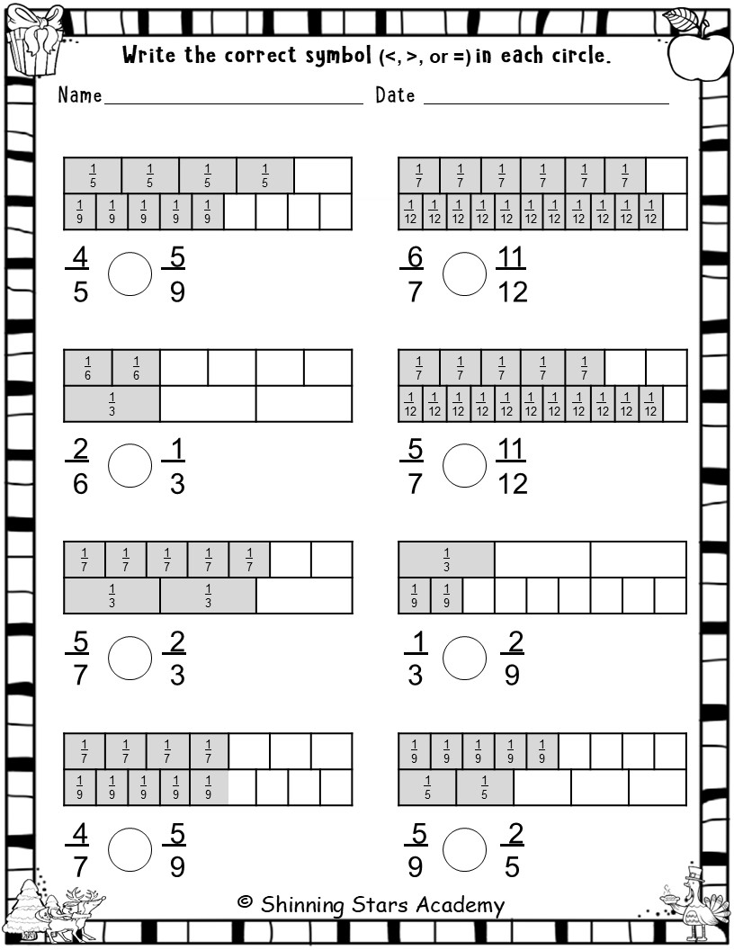 Visual Fractions Compare Fractions (>,